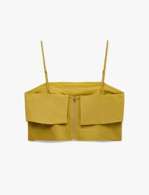 Koton Linen Blend Square Neck Strappy Top With Overlay