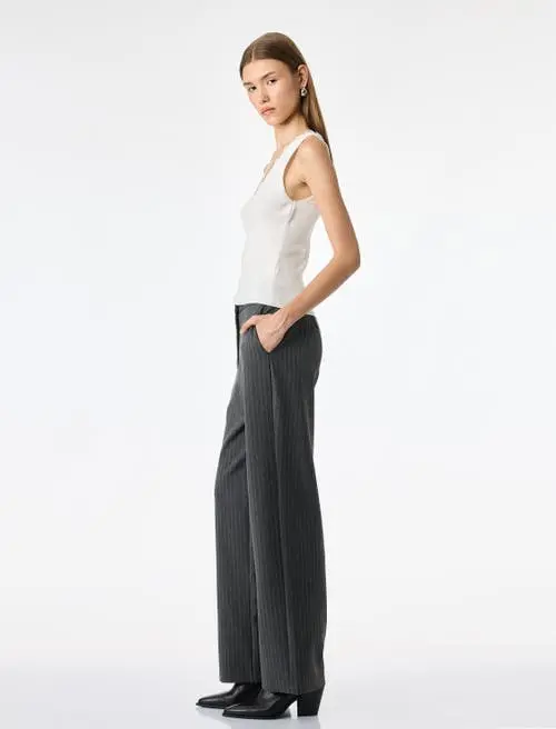 Koton Pinstriped Wide Leg Trousers With Pockets