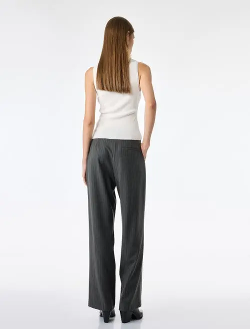 Koton Pinstriped Wide Leg Trousers With Pockets