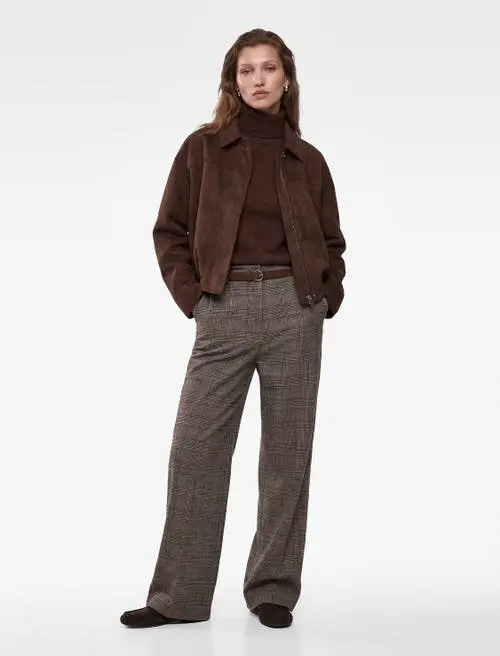 Koton Mid Rise Plaid Trousers With Belt