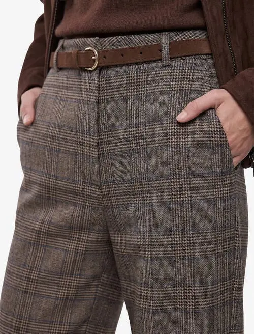 Koton Mid Rise Plaid Trousers With Belt