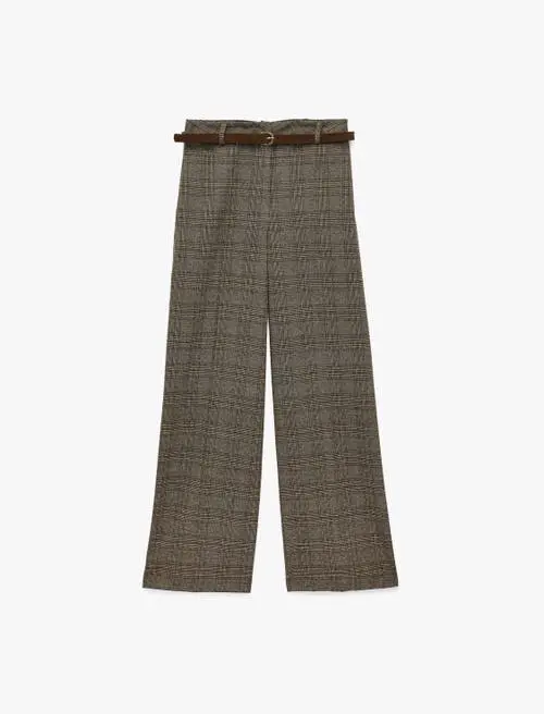 Koton Mid Rise Plaid Trousers With Belt