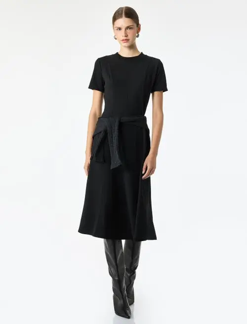 Koton Short Sleeve Crew Neck Flare Dress
