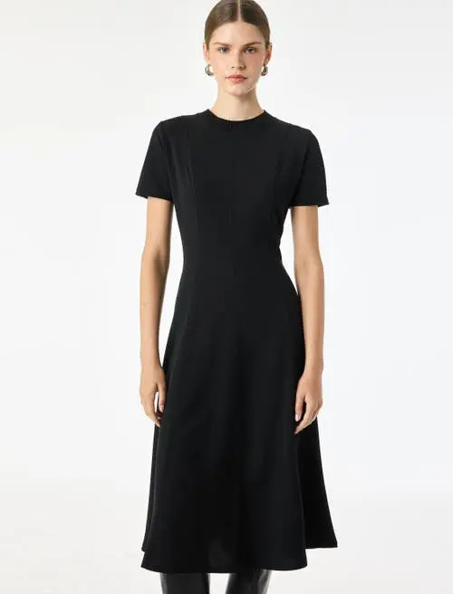 Koton Short Sleeve Crew Neck Flare Dress