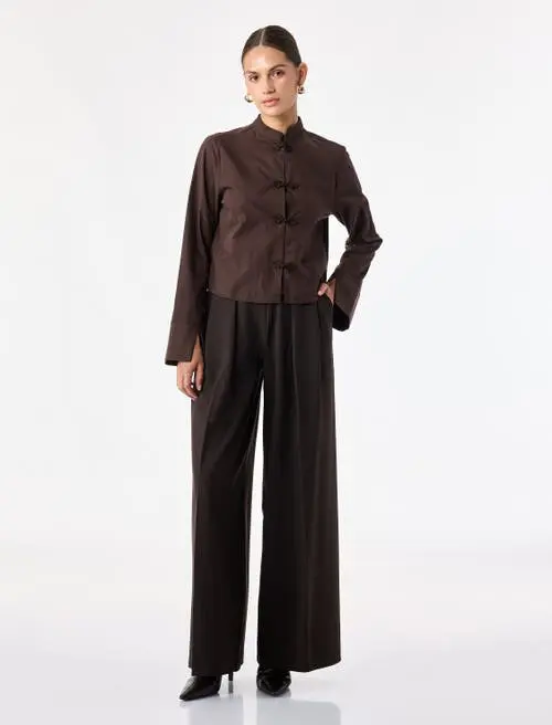 Koton Mandarin Collar Long Sleeve Poplin Shirt With Frog Closure