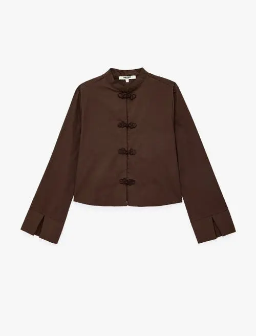 Koton Mandarin Collar Long Sleeve Poplin Shirt With Frog Closure
