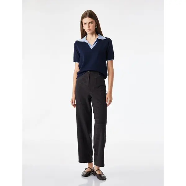Koton Mid Rise Checked Trousers With Pocket Detail