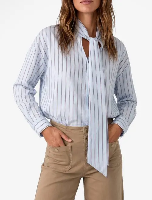 Koton High Neck Long Sleeve Striped Shirt With Scarf Detail