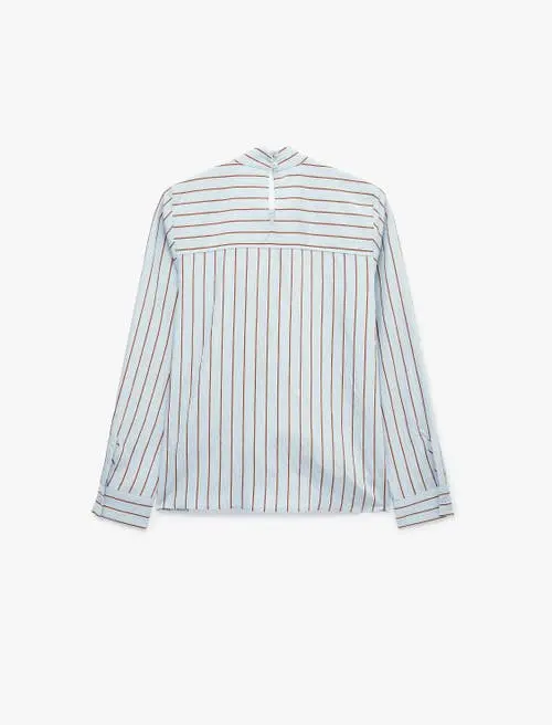 Koton High Neck Long Sleeve Striped Shirt With Scarf Detail