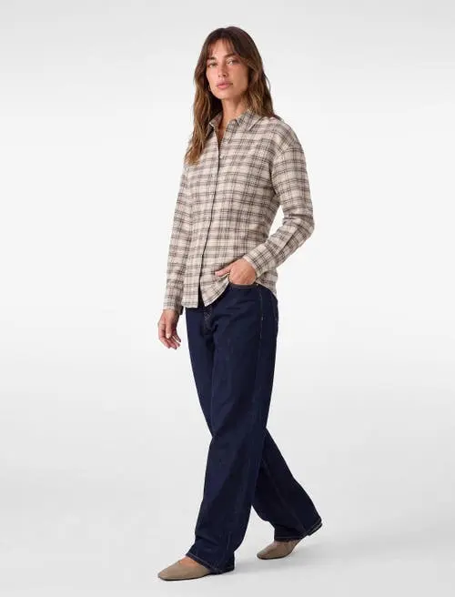 Koton Long Sleeve Pointed Collar Plaid Shirt