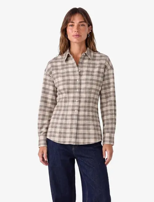 Koton Long Sleeve Pointed Collar Plaid Shirt