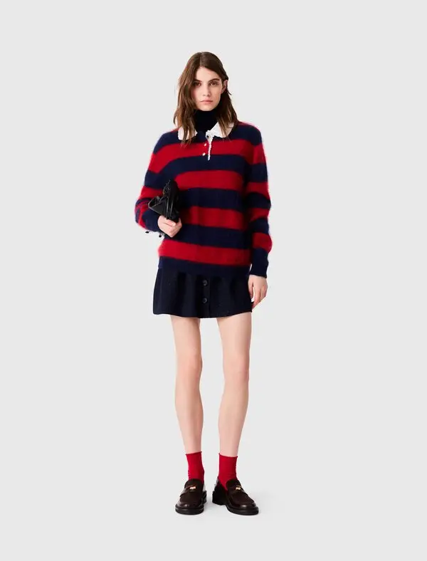 Maje Fluffy Sweater With Poplin Collar