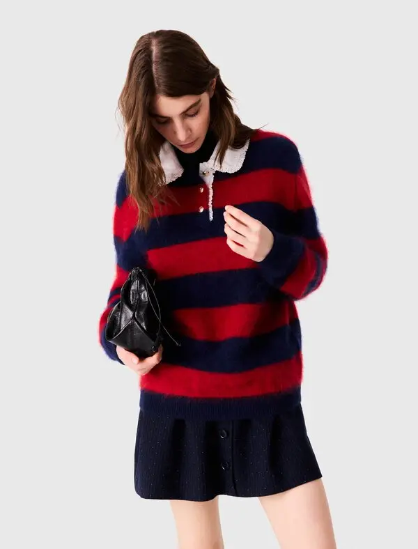 Maje Fluffy Sweater With Poplin Collar