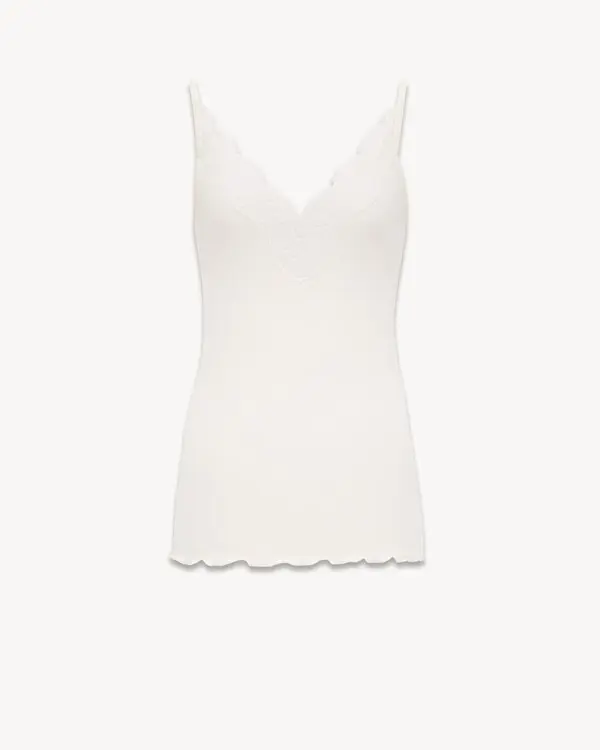 Saint Laurent Laced Tank Top In Ribbed Silk Jersey - Naturel