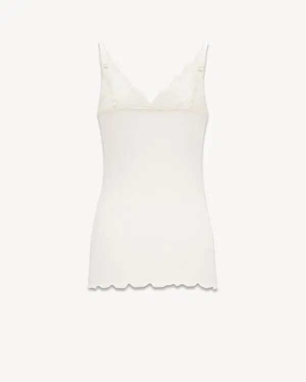 Saint Laurent Laced Tank Top In Ribbed Silk Jersey