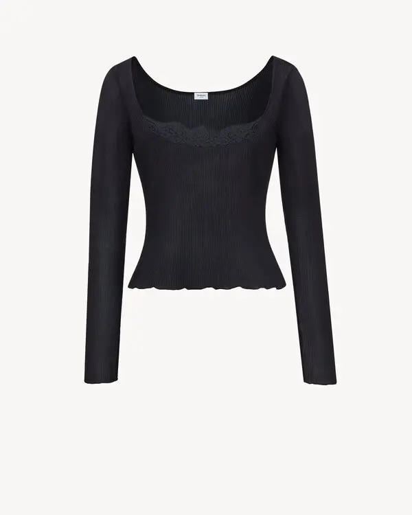 Saint Laurent Laced Top In Ribbed Silk