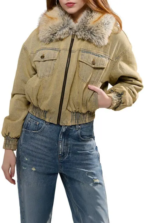 AZALEA WANG Evra Faux Fur Collar Bomber Jacket