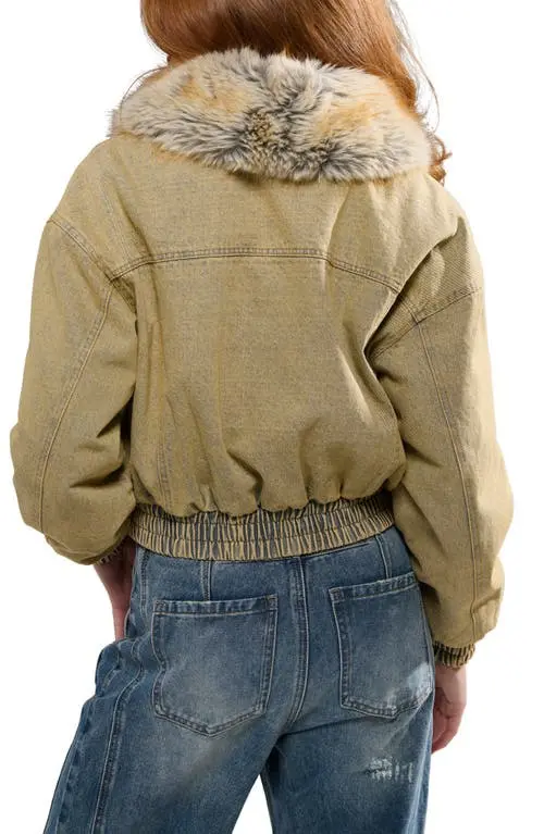 AZALEA WANG Evra Faux Fur Collar Bomber Jacket