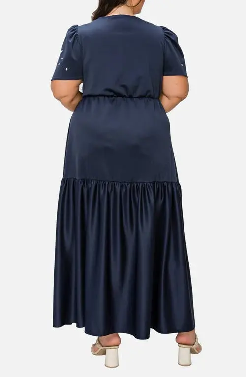 L I V D Starlit Soiree Rhinestone Maxi Dress - Navy
