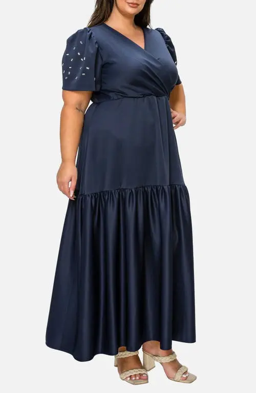 L I V D Starlit Soiree Rhinestone Maxi Dress - Navy