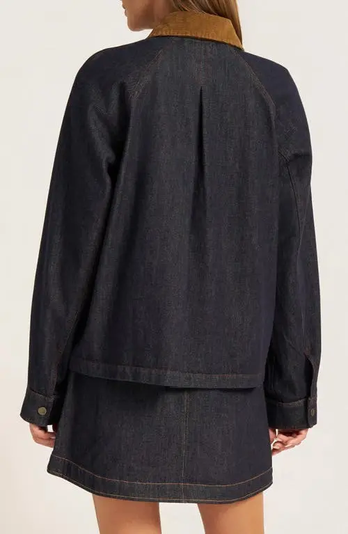 Matty M. Marley Corduroy Collar Denim Jacket - Denim/cognac
