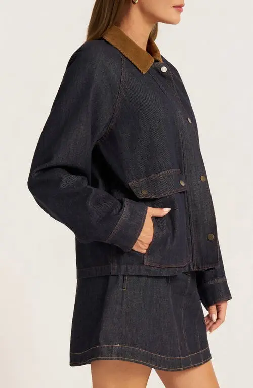 Matty M. Marley Corduroy Collar Denim Jacket - Denim/cognac