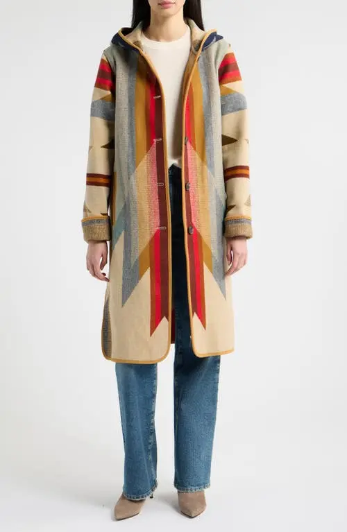 Pendleton Hooded Jacquard Coat - Wyeth Trail Tan