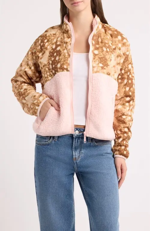 HAPPY CAMP3R Macie Fawn Print Fleece Jacket - Chestnut Brown