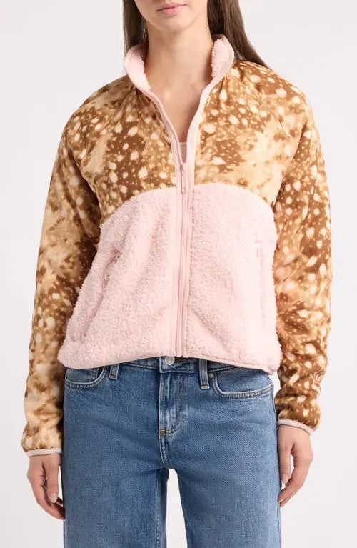 HAPPY CAMP3R Macie Fawn Print Fleece Jacket - Chestnut Brown