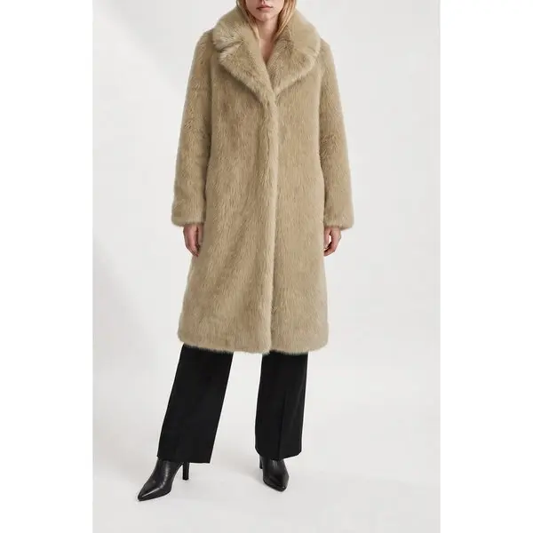NOIZE Solene Faux Fur Maxi Coat - Beige