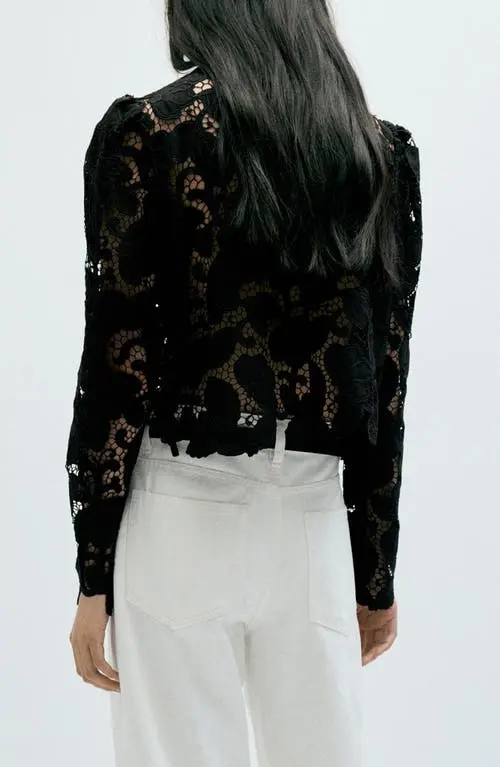 Mango Guipure Lace Long Sleeve Top