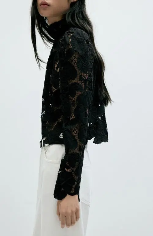 Mango Guipure Lace Long Sleeve Top
