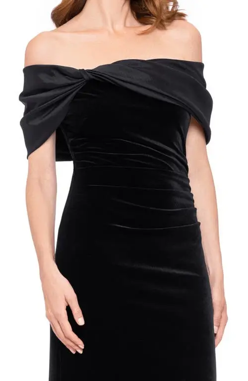 Betsy & Adam Off The Shoulder Ruched Velvet Gown