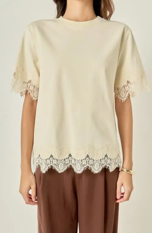 English Factory Lace Trim Cotton T-shirt