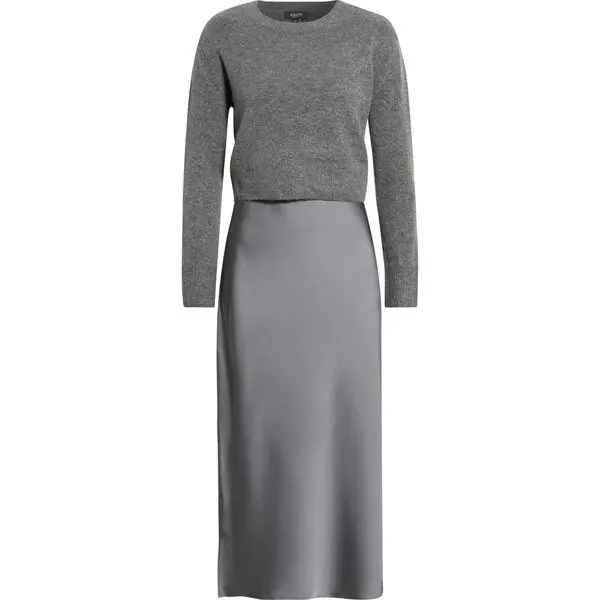 CECE DUPRAZ Long Sleeve Mixed Media Midi Dress - Salt N Pepper