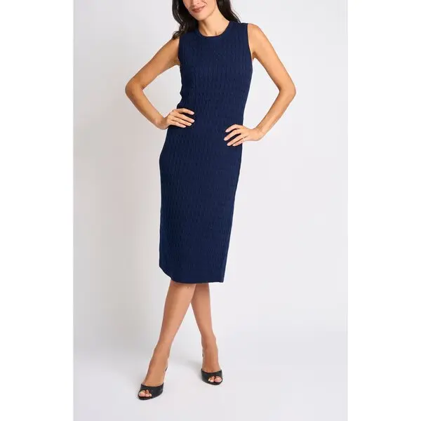 Halogen Sleeveless Cable Knit Midi Dress - Classic Navy