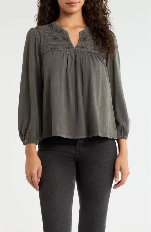 Lucky Brand Mixed Stitch Peasant Top - Gray