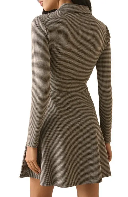 NOBODY'S CHILD Corey Houndstooth Check Long Sleeve Minidress