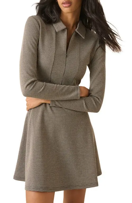 NOBODY'S CHILD Corey Houndstooth Check Long Sleeve Minidress
