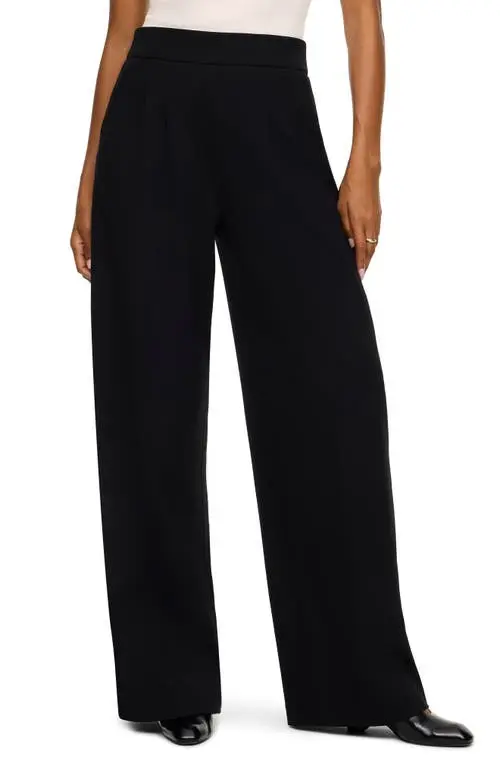 Spanx Pleated Ponte Wide Leg Pants - Classic Black