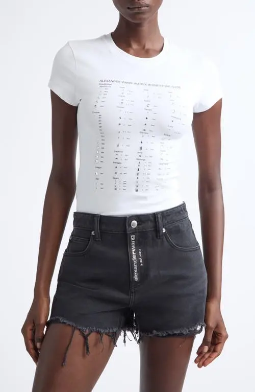 Alexander Wang Relaxed Hotfix Logo Denim Shorts - Faded Black