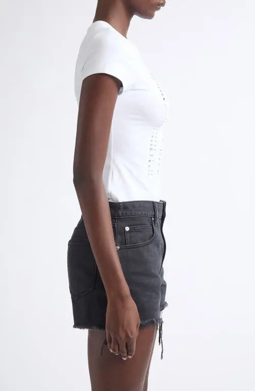 Alexander Wang Relaxed Hotfix Logo Denim Shorts