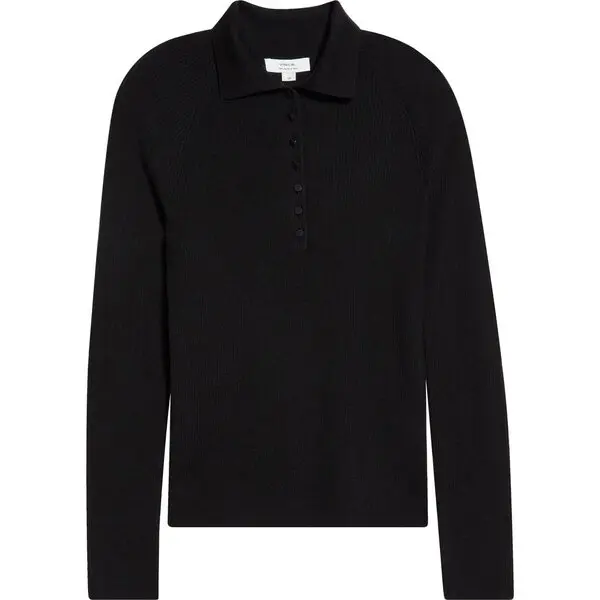 Vince Wool & Silk Polo Sweater - Black
