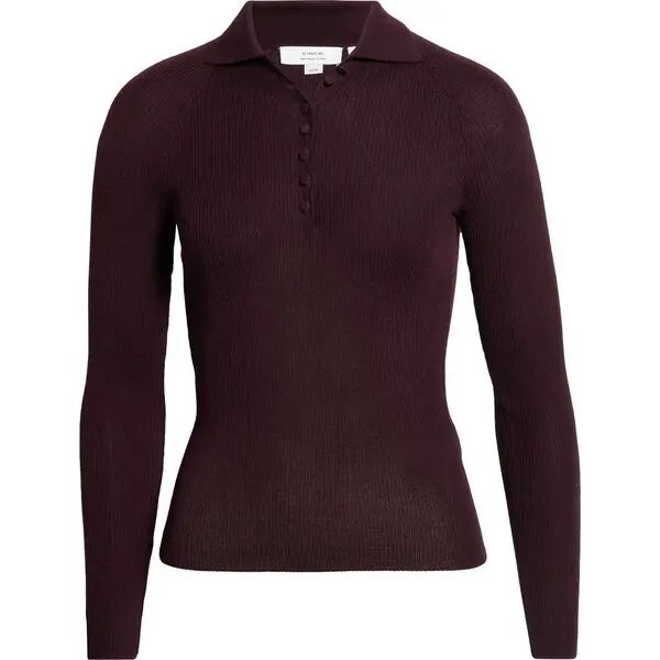 Vince Wool & Silk Polo Sweater - Blackberry