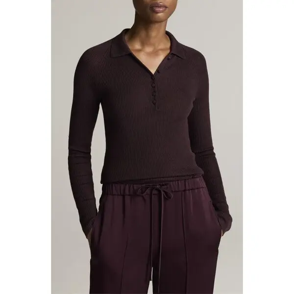 Vince Wool & Silk Polo Sweater - Blackberry