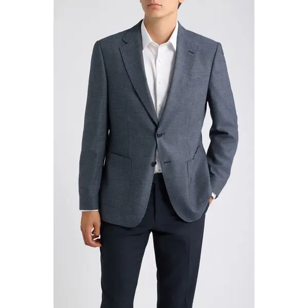 BOSS Hutson Slim Fit Navy Cotton & Wool Herringbone Sport Coat