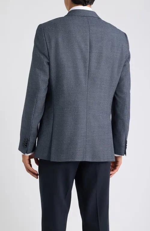 BOSS Hutson Slim Fit Navy Cotton & Wool Herringbone Sport Coat