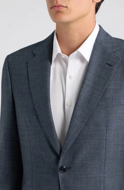 BOSS Hutson Slim Fit Navy Cotton & Wool Herringbone Sport Coat