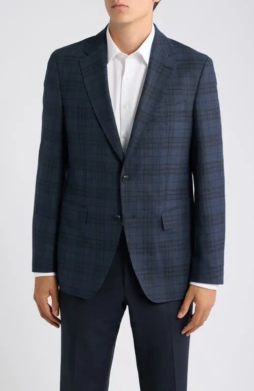 BOSS Hutson Slim Fit Plaid Slub Wool Blend Sport Coat