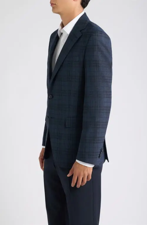 BOSS Hutson Slim Fit Plaid Slub Wool Blend Sport Coat